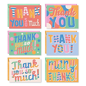 S&O Fun Thank You Cards with Envelopes - Blank Thank You Cards for Handwritten Messages - Thank You Notes with Envelopes Set of 24 - Assorted Thank You Cards with Pop Color Envelopes to Mix & Match