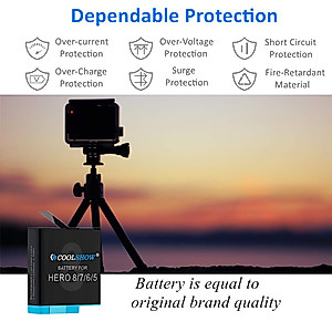 COOLSHOW Hero 8 Battery 1220mAh (3 Packs) and Triple Hero 8 Battery Charger Bundle Compatible with GoPro HERO8 Black,HERO7 Black,HERO6 Black, HERO5 Black,Hero(2018)