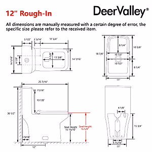 One Piece Toilet, DeerValley DV-1F0071 Modern Elongated Toilet Power Dual Flush 1.1/1.6 GPF Toilet for Bathroom 12" Rough in Rectangular Bowl, 1000g MaP