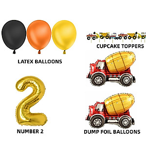 Construction 2nd Birthday Party Supplies Dump Truck Party Decorations Kits Set for Kids Two Years Old Birthday with Cake Toppers Balloons Banners Signs