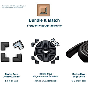 Roving Cove Corner Protector for Baby (16 Large Corners), Hefty-Fit Heavy-Duty Soft Rubber Foam Furniture Corner Bumper Guards, 3M Adhesive Pre-Taped, Onyx Black