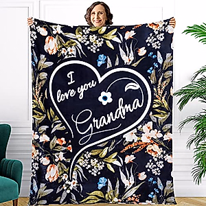 Mothers Day Gifts for Grandma, Gifts for Grandma Blanket, Grandma Gifts from Grandkids, Best Grandma Gifts, Grandma Birthday Gifts from Grandchildren, Throw Blanket 65”x50” (Flowers)