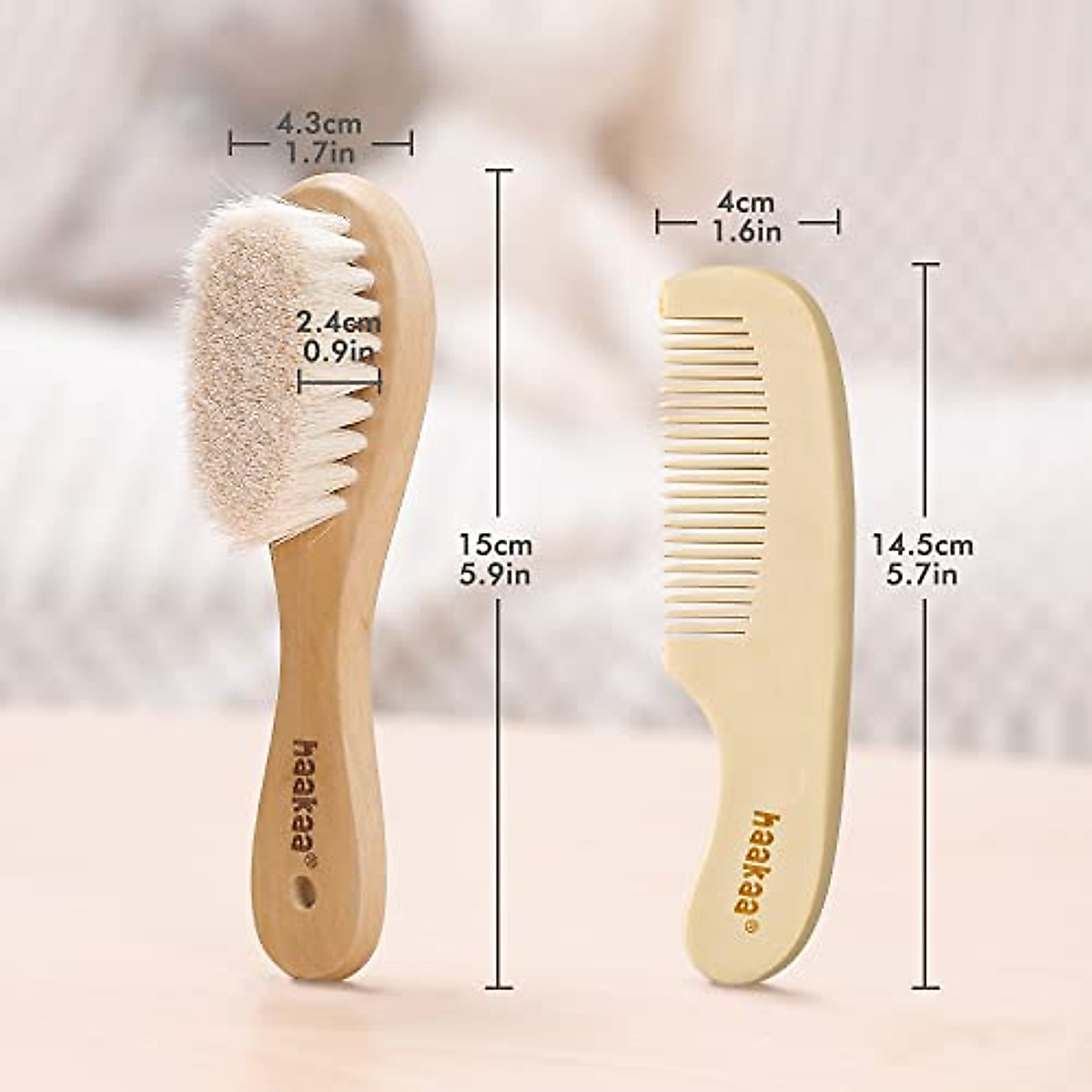 haakaa Baby Hair Brush and Comb Set for Newborns & Toddlers, Natural Hair Comb Wooden Comb Perfect Baby Shower and Registry Gift - Ideal for Cradle Cap