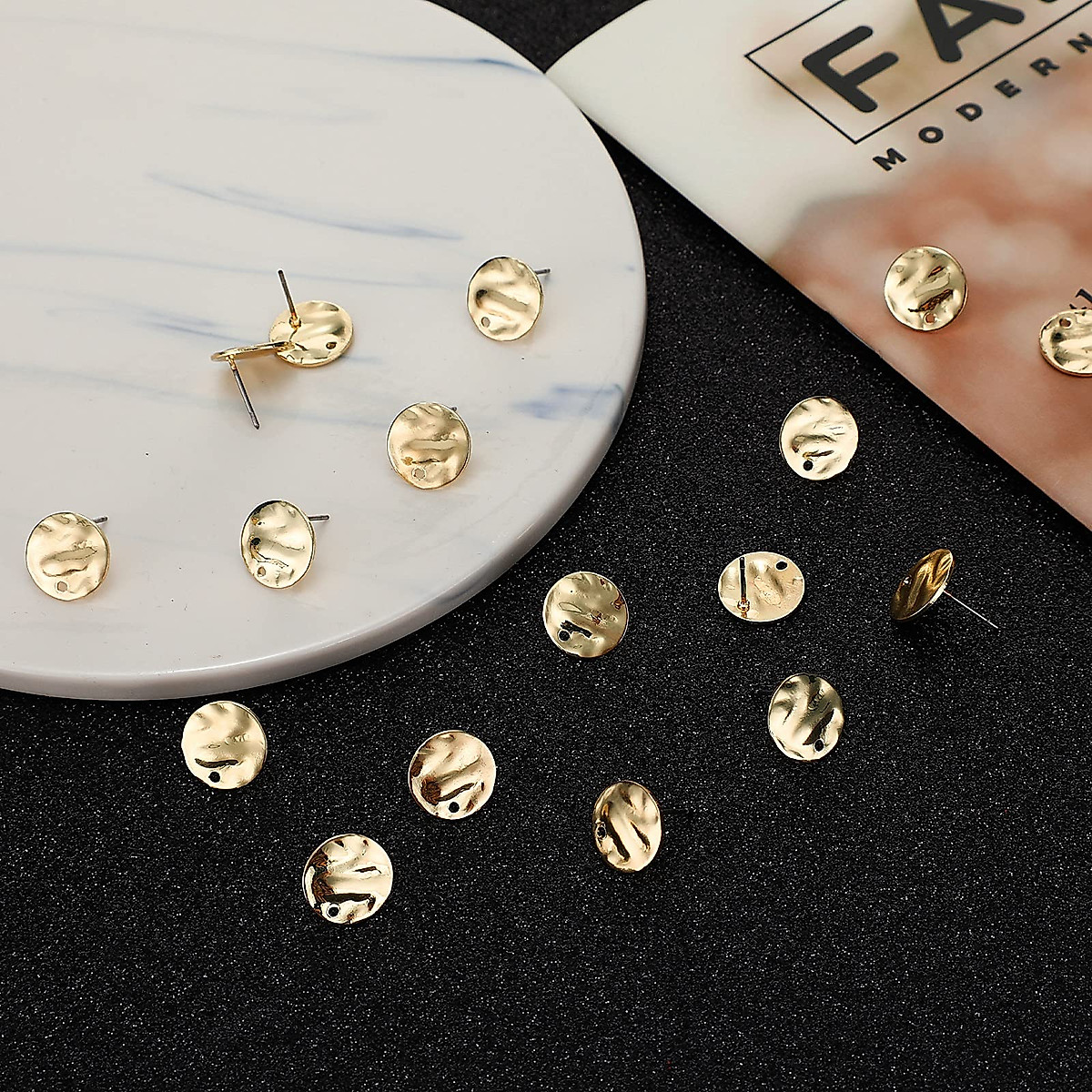 50 Pieces Flat Round Ear Studs Earring Posts with Loop Hole Coin Jewelry 13.0 mm Gold Plated Disc Charms Earring for DIY Earrings Craft Making Supplies for Women Girls (KC Gold)