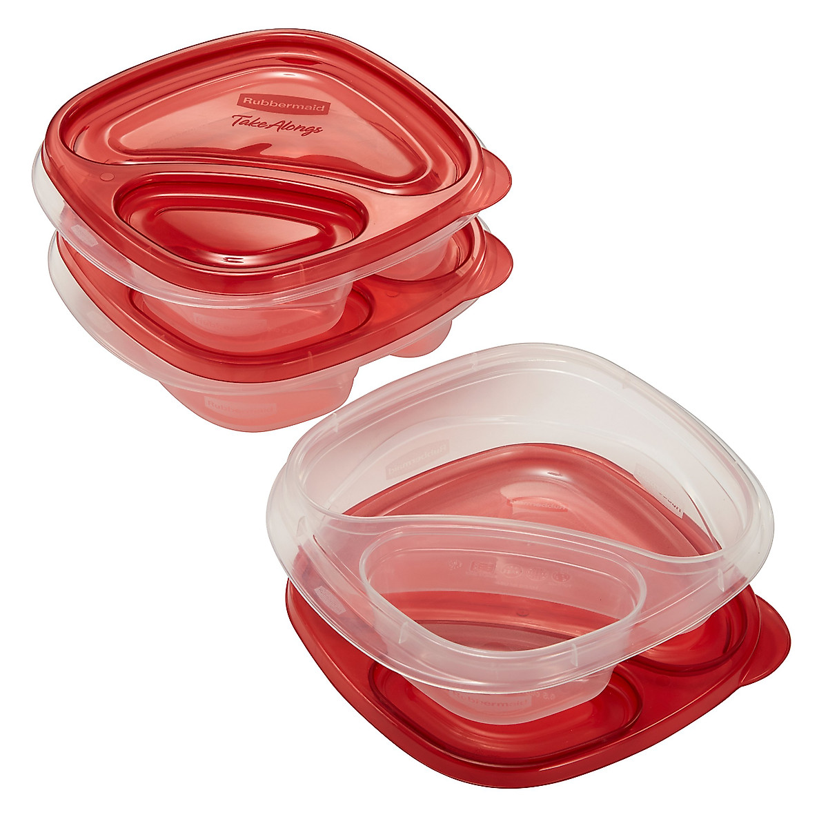 Rubbermaid TakeAlongs Divided Snacking Food Storage Containers, 2.2 Cup, Tint Chili, 3 Count