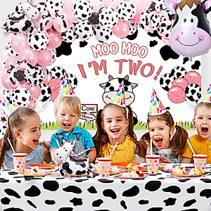 Roetyce Cow 2nd Birthday Decorations for a Girl, Moo Moo I'm Two Birthday Decorations Girl Boy Cow 2nd Birthday Party Supplies, Cow Two Birthday Banner and Cow Balloons for Cow Themed Birthday Decor