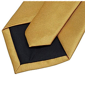 GUSLESON Brand Men's silk Solid Gold Yellow Tie Neckties and Pocket Square Cufflinks Sets (0789-11)