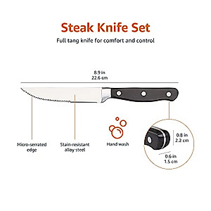 Amazon Basics 8-Piece Kitchen Steak Knife Set, Black