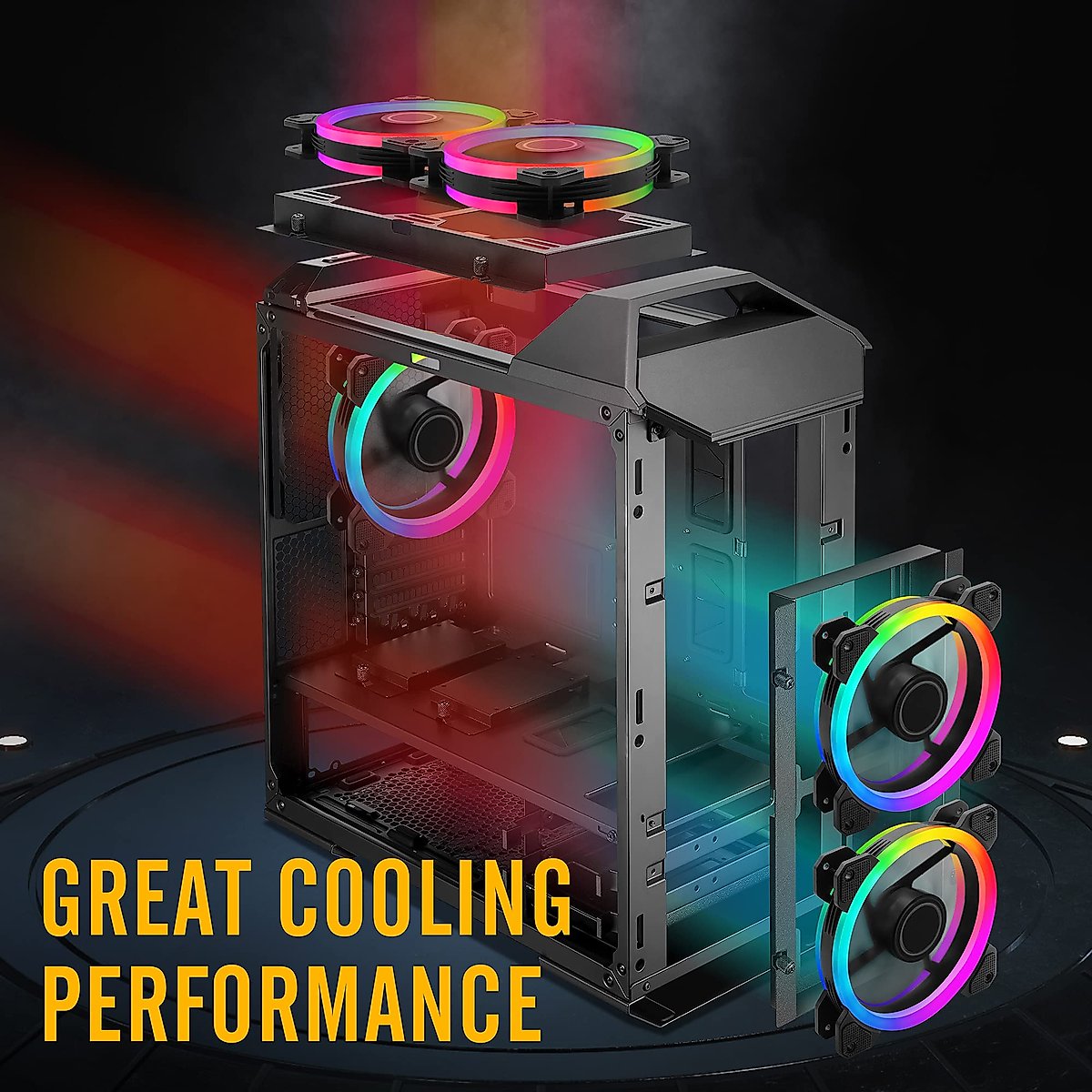EZDIY-FAB Dual Ring 120mm RGB Case Fan 5-Pack,Quiet Edition High Airflow Adjustable Color LED Case Fan for PC Cases, CPU Coolers with Remote Controller