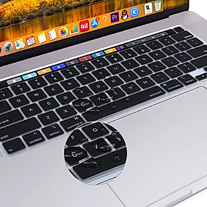 MOSISO Keyboard Cover Compatible with MacBook Pro 13 inch M2 2023, 2022, 2021 2020 M1 A2338 A2289 A2251&Compatible with MacBook Pro 16 2020 2019 A2141 Touch ID,Protective Silicone Skin, Black