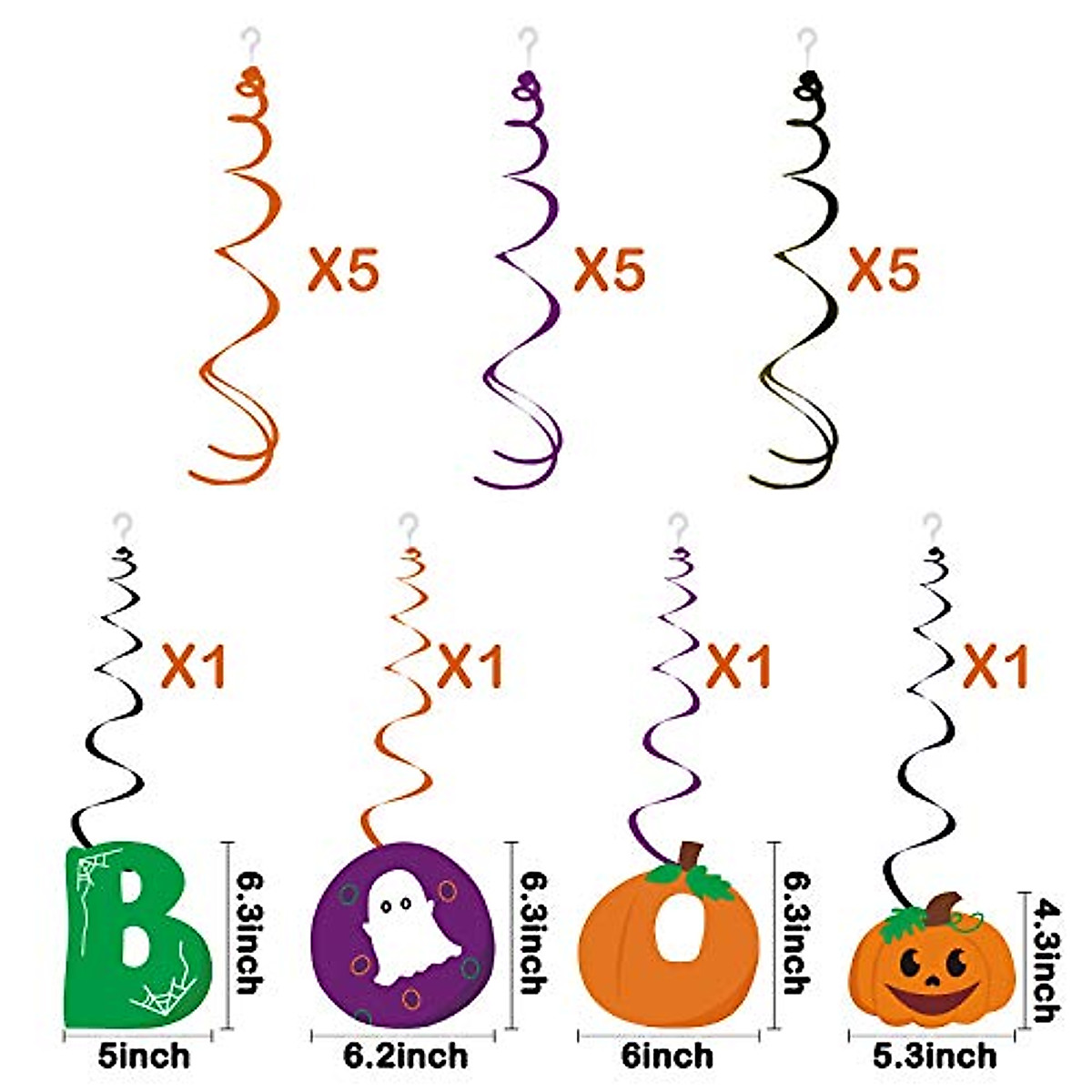 Ivenf Halloween Decorations Hanging Swirls 30ct, Cute Pumpkin Ghost Spider Bat Boo Party Decor, Ofiice Home Indoor Halloween Party Supplies Gifts