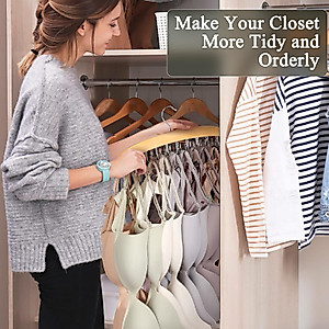 NANATI 2 Pack Bra Hangers for Closet Organizer, Bra Organizer with 40 Stainless Steel Hooks, Wooden Tank Top Hanger, Closet Organizers and Storage for Bras Camis Belts Ties, Natural