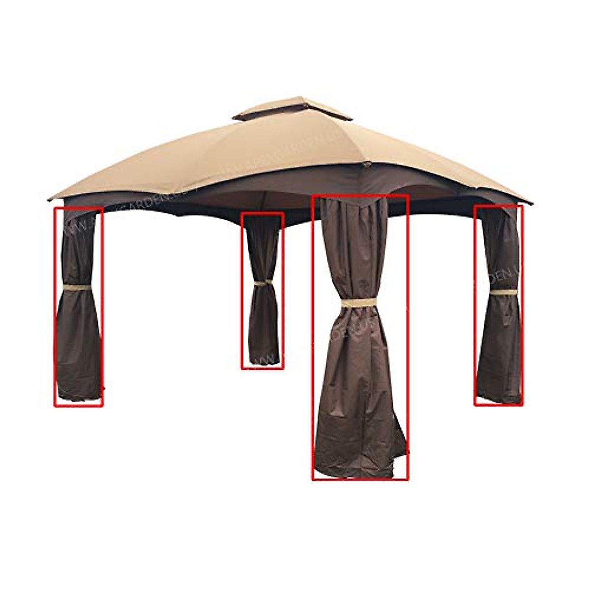 APEX GARDEN 4 Poles Brown Corner Curtain Set for Lowe's 10' x 12' Gazebo Model #GF-12S004BTO / GF-12S004B-1 (Corner Curtains Only) (Dark Brown)