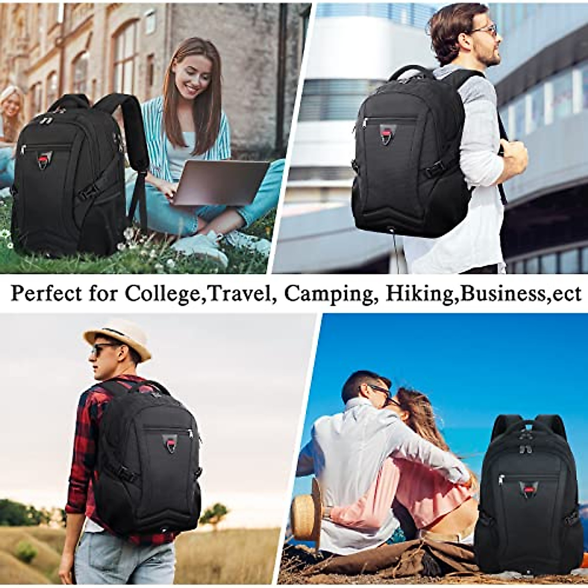 Travel Laptop Backpack 17 Inch Extra Large Backpack for Men Waterproof College School Backpack 17.3 TSA Friendly Travel Backpack with USB Charging Plug Mens Backpack Computer Backpack Black 45L