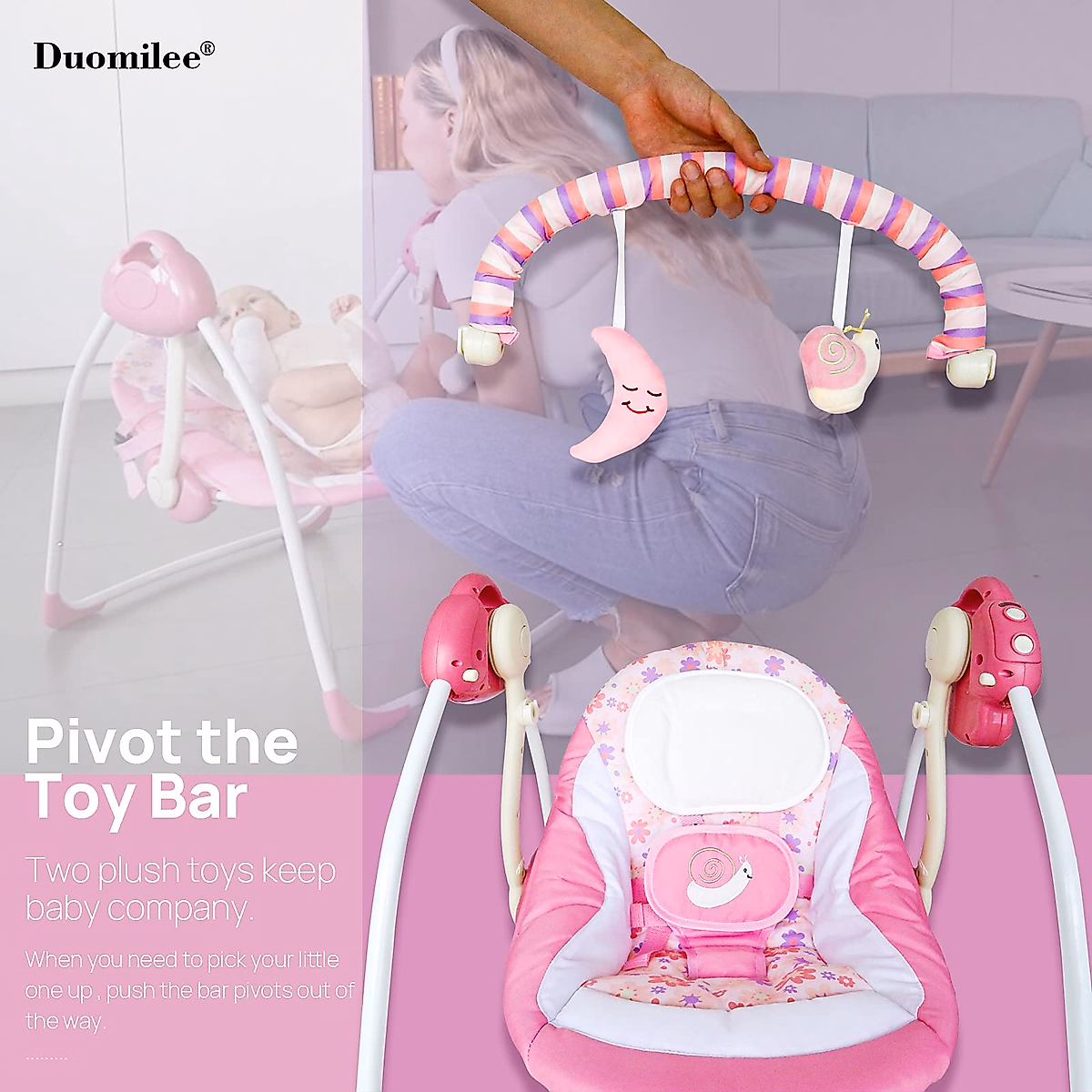 Baby Swings for Infants, Powered by Power Cord (Included) and Batteries for Indoor/Outdoor Use, Easy-Fold Infant Swing, Electric Baby Swing for 0-9 Months 6-25 lbs