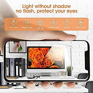 Fasiphe LED Foldable Desk Lamp with Wireless Charger and USB Port, Touch Control, Cold and Warm with 3 Levels Brightness Eye-Protective Reading Lights, Table Lamps for Home Office White
