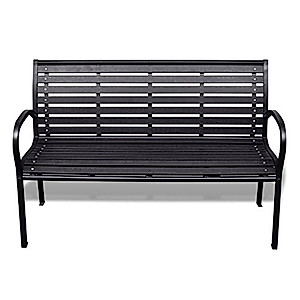 Festnight Garden Bench 49.2 Inch Steel WPC Frame Weather Resistant Slats Seat and Back Outdoor Bench for Parks School Playgrounds Colleges