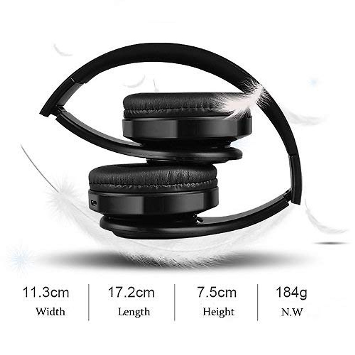 Wireless Headset with Mic, Foldable Bluetooth Headphone with 3.5mm Audio Jack, Built-in Noise Cancelling Microphone, Support for Plug-in Card, for PC, Phone(Black)