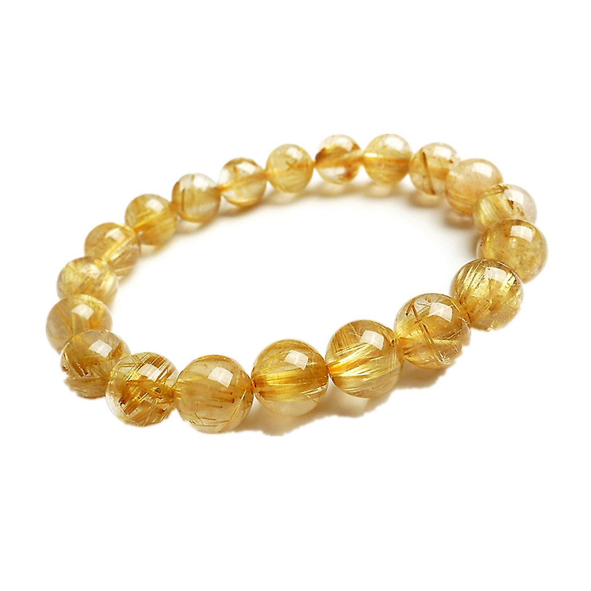 Muko Gemstone 10mm Genuine Natural Brazil Gold Rutilated Quartz Crystal Wealthy Round Beads Women Men Bracelet AAAA