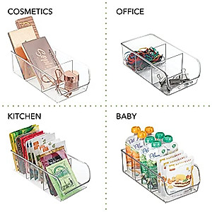 mDesign Plastic Food Storage Bin Organizer with 3 Compartments for Kitchen Cabinet, Pantry, Shelf, Drawer, Fridge, Freezer Organization - Holds Snack Bars - Ligne Collection - 2 Pack - Clear