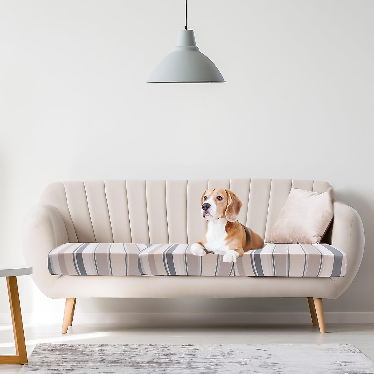 Newwiee 8 Pcs Patio Stretch Sofa Cushion Cover Outdoor Cushion Cover Replacement Patio Furniture Cushions Couch Slipcovers Chair Seat Cover Soft Flexibility Protector (Gray Beige)