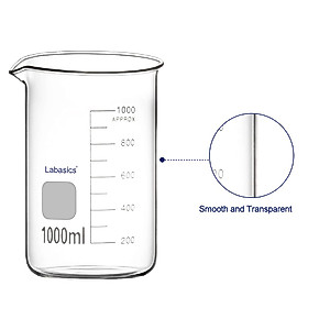 Labasics Glass Beaker Set, Borosilicate Glass Graduated Low Form Griffin Beakers in 5 Sizes, 50 ml/100 ml/250 ml/500 ml/1000 ml (1 L), Combo Pack