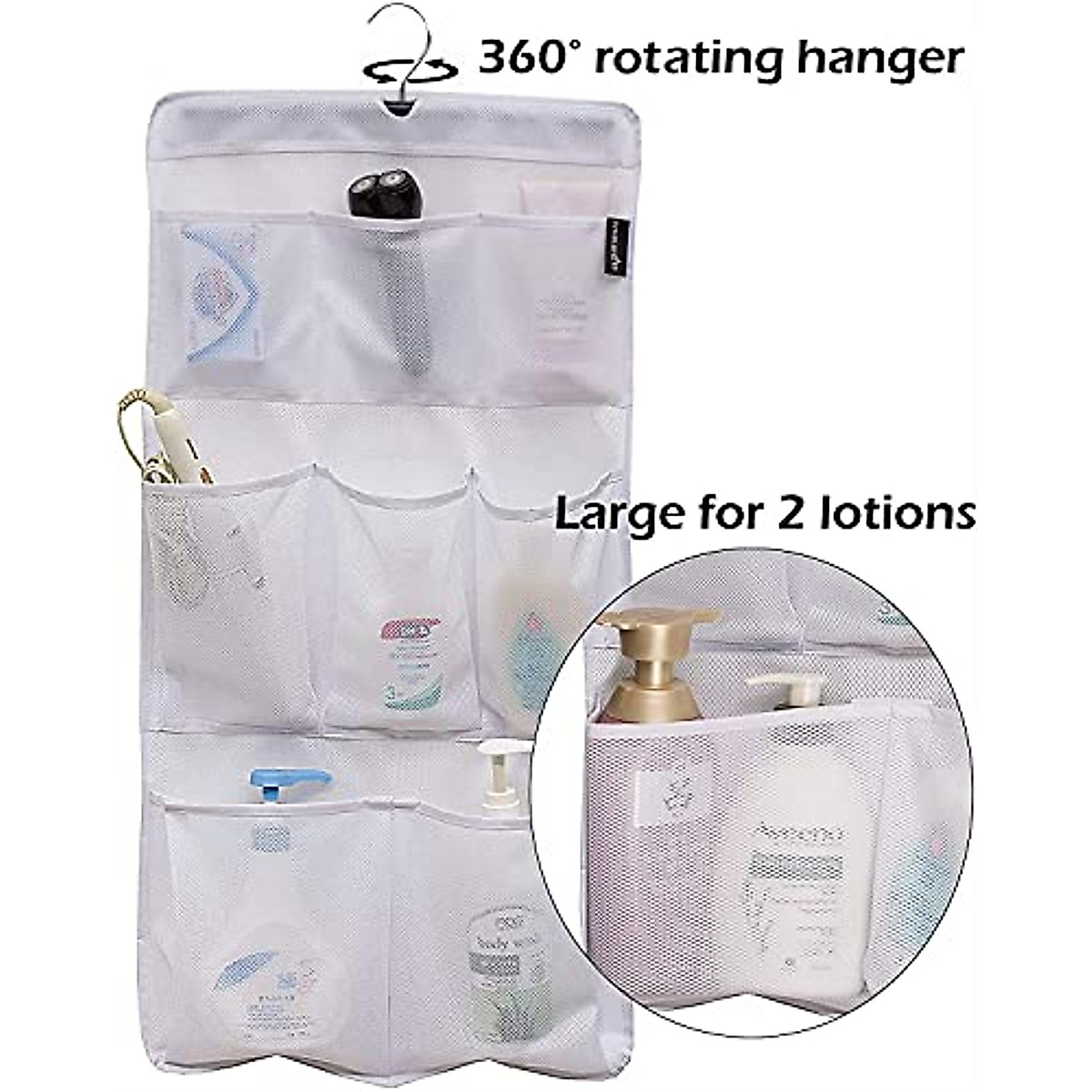 MISSLO Shower Caddy Organizer 5 Pockets + 8 Pockets Mesh Shower Organizer