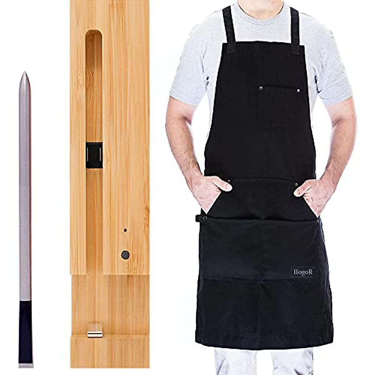 New MEATER Plus 165ft Long Range Smart Wireless Meat Thermometer for The Oven Grill Kitchen BBQ Smoker Rotisserie with Bluetooth and WiFi Digital Connectivity Bundled with HogoR Apron