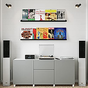 Wallniture Boston 46" Floating Shelves for Wall Decor, Picture Ledge Shelves for Living Room Decor Nursery Decor, Vinyl Record Holder Black Floating Bookshelf Set of 2