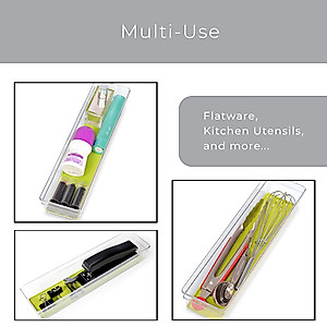 Smart Design Plastic Drawer Organizer - Set of 6 - 12 x 3 Inch - Silicone Bottoms - BPA Free - Utensils, Silverware, Organization - Kitchen - Green