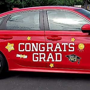 Mosailles 2023 Graduation Car Decorations Magnets Congrats Grad Magnetic Stickers Parade Decor Signs Class of 2023 Graduate Cap Diploma Banner Refrigerator Decal Garage Door Theme Party, White