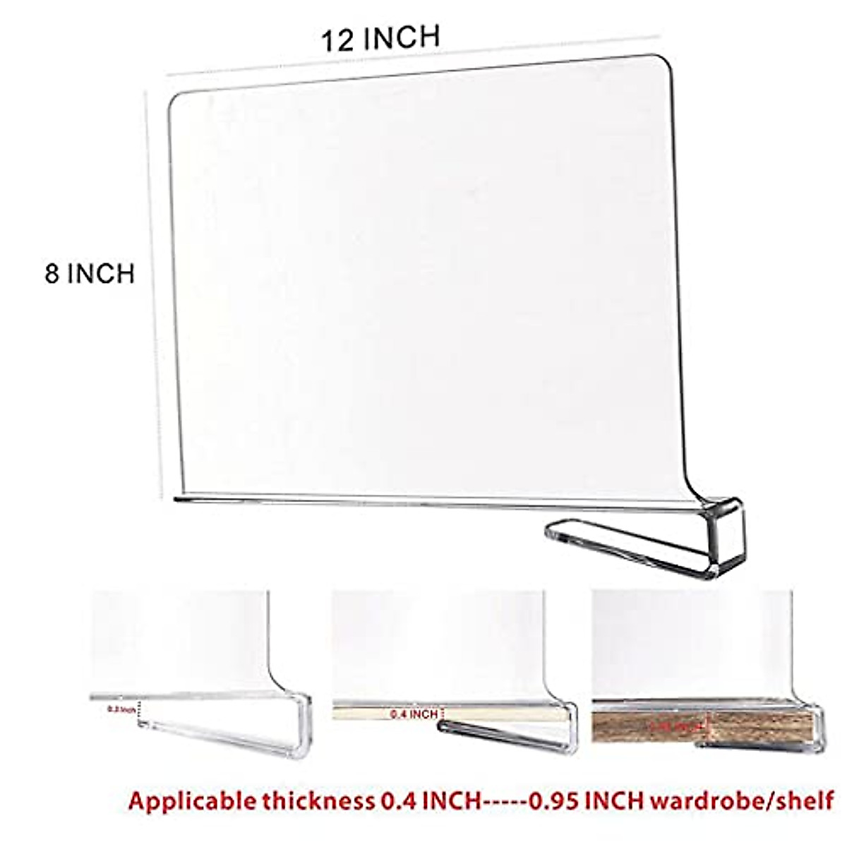 NEXT LEVEL ITEM Acrylic Shelf Dividers, Shelf dividers for Closets with Wooden Shelves, Shelf dividers, Clear Shelf Divider, Shelf dividers for Closet Organization, Closet Shelf Divider– Pack of 4