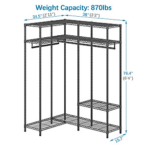VIPEK L30 Garment Rack, Heavy Duty Corner Clothes Rack, L Shaped Corner Closet System with Adjustable Shelves & Hanging Rods, Freestanding Corner Wardrobe Portable Closet for Hanging Clothes