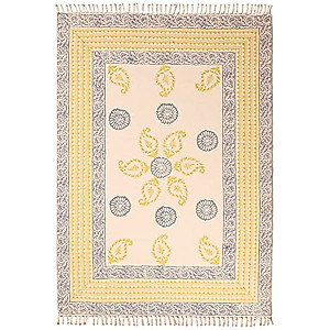 Casavani Upgraded Boho Bathroom Rug 100% Woven Geometric Rug for Bedroom Blue and Yellow Rug Bohemian Bath Mat, Kitchen Rug Washable Cotton Throw Rug Tassel Rug for Living Room 4x15 Feet Runner
