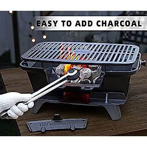 IronMaster CI-2020,Pre-Seasoned Large Cast Iron Charcoal Grill,Outdoor Camping Barbecue Cooking,BBQ Grill 2 Height Adjustment,Temperature Control & Charcoal Supply Ports,6+Servings