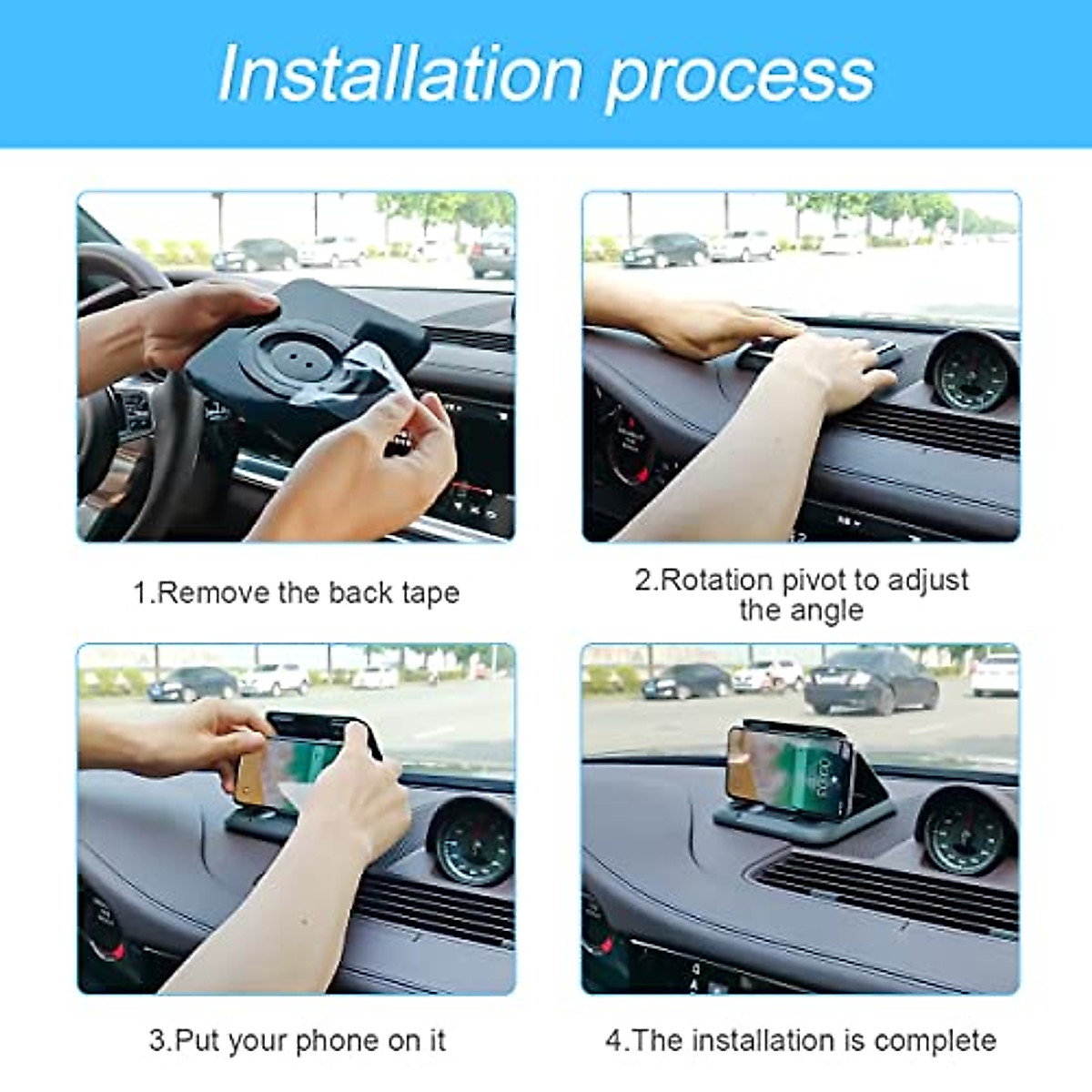 Car Phone Holder Mount, Silicone Carbon Fiber Pattern Car Phone Mount for Automotive Dashboard, Universal for iPhone Pro Max SE XS XR Plus, Samsung Galaxy & All Cellphones