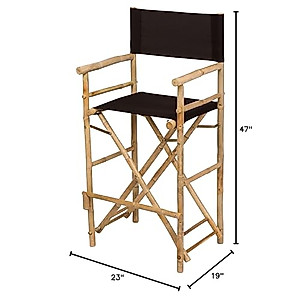 Zero Emission World Bamboo Barstool-Natural Color Black Canvas Bar Height Folding Chairs Counter Stool Outdoor Indoor Tall Camping Set of 2, 22.8x18.9x47.2