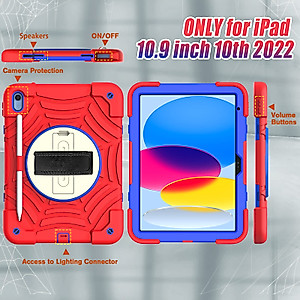 eTopxizu iPad 10th Gen 2022 Case, [360 Rotating Stand] [Pencil Holder][Shoulder Strap] [Screen Protector] for New iPad 10th Gen, iPad 10.9 Inch 2022, Red
