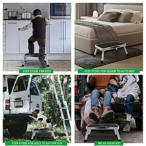 Step Stool,Folding Step Stools for Adults,Kids,and Seniors,Adjustable Step Ladder with Anti-Slip Platform and Rubber feet,350 Ibs Capacity,Sturdy and Stable,for Bedroom,Kitchen,SUV,RV and More Use