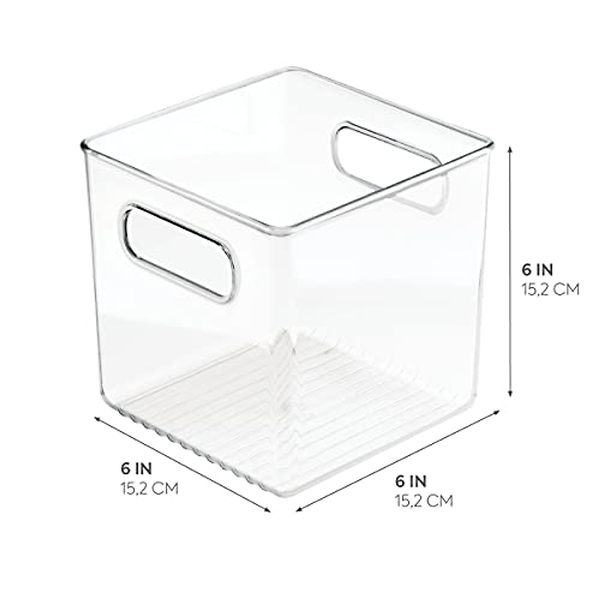 iDesign Recycled Plastic Pantry and Kitchen Storage, Freezer and Fridge Organizer Bin with Easy Grip Handles – 6” x 6” x 6”, Clear