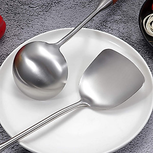 Wok Spatula & Ladle Tool Set, AOOSY 18/10 Stainless Steel Cooking Utensils, Wooden Handle Wok Utensils Soup Ladle 15 inches Set of 2