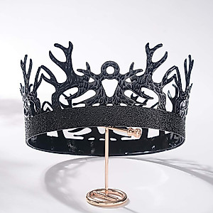 S SNUOY Black King Crowns for Men Antique Branch Crown Baroque Full Round Metal Crowns for Birthday Costume Prom Accessories Diameter 16cm Small Size Circumference 50cm