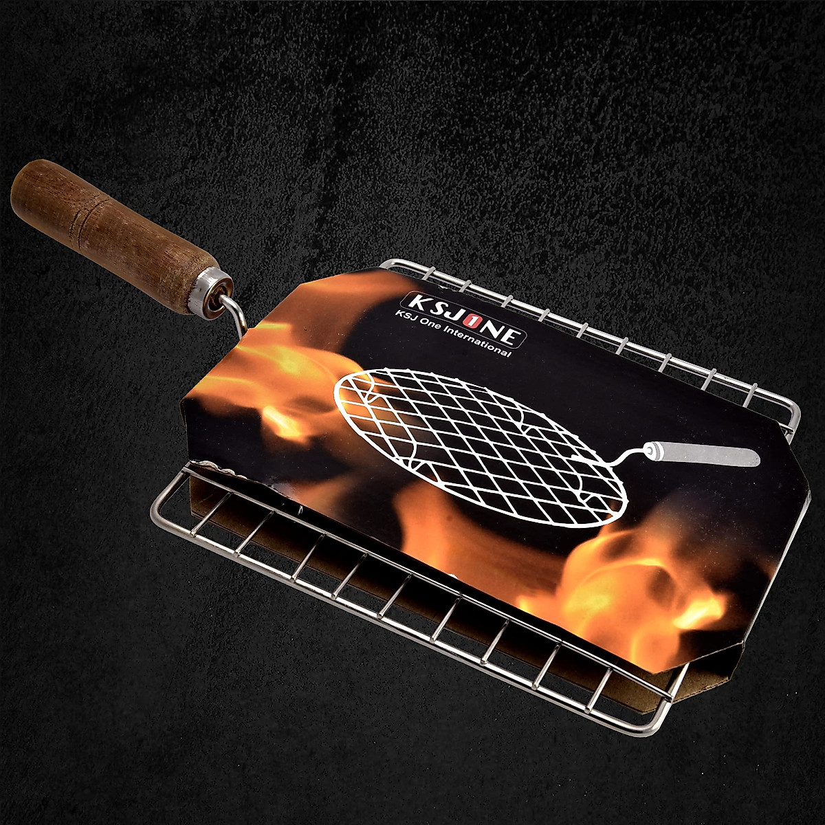 KSJONE Stainless Steel Multi-Functional Wire Steaming Cooling and Baking Barbecue Rack Square Wire Roaster Rack/Papad Jali/Roti Grill Round Shape with Wooden Handle