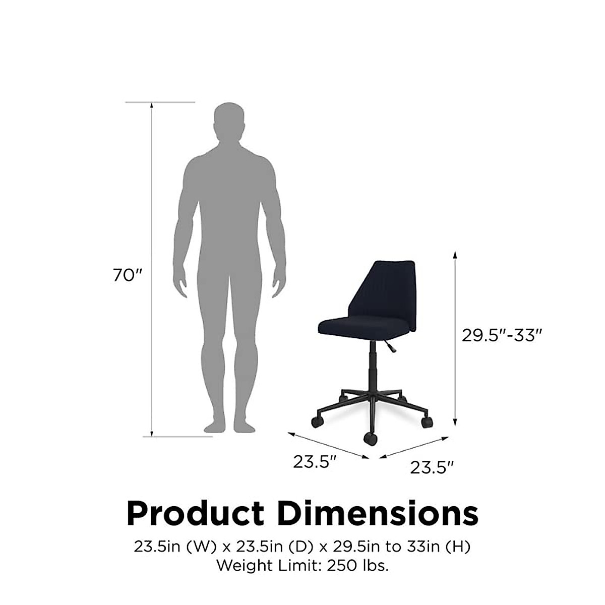 Novogratz Brittany Office Chair with Casters, Blue Linen