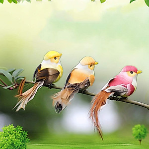 Oumefar 12Pcs Beautiful Simulated Birds Ornament,Lovely Artificial Simulation Foam Bird for Statues Tree Lawn Home Garden Decoration