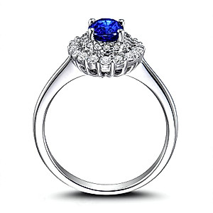 JIANGXIN 925 Sterling Silver Anniversary Ring Princess Diana Royal Engagement Platinum Plated Fine Jewelry for Women Adjustable size 6 7 8 9 (Created Blue Sapphire)