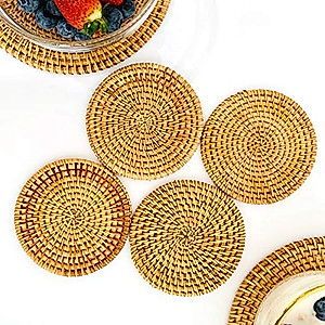 Handmade Braided Drink Coasters 4 Pcs Unique Present for Friends,Birthday,Living Room Decor,Holiday Party (3.94" Round)