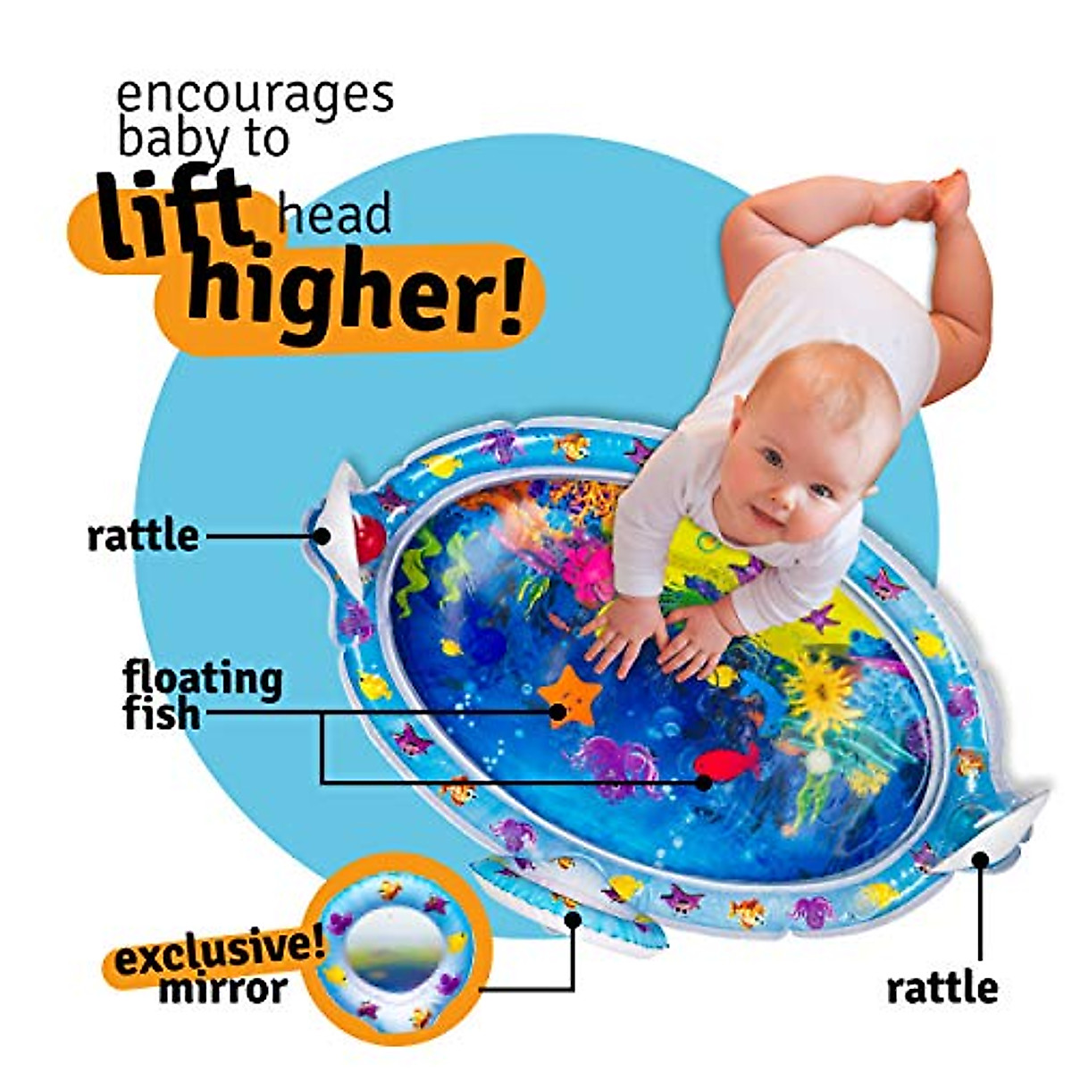 Splashin'kids Inflatable Tummy Time Premium Water mat with Mirror and rattles Infants Toddlers The Perfect Fun time Play Activity Center Your Baby's Stimulation Growth