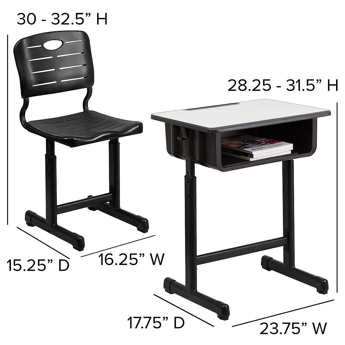 Flash Furniture Adjustable Height Student Desk and Chair with Black Pedestal Frame