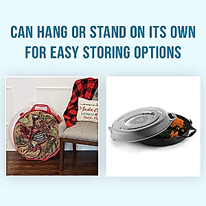 HOMZ Set of 3 Holiday Wreath Plastic Storage Containers, Holds Up to 24” Diameter, Secure Latching Lid and Easy Grip Handle, Stackable and Nestable, Red/Clear